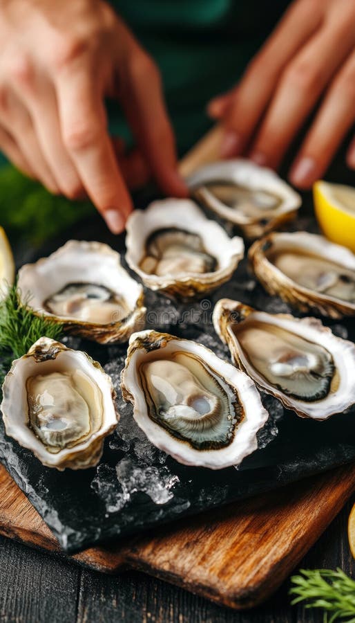 Fresh Oysters on the Half Shell, Gourmet Seafood Platter Prepared by ...