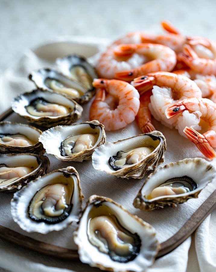 Fresh Oysters and Shrimp on Chilled Seafood Platter Stock Photo - Image ...