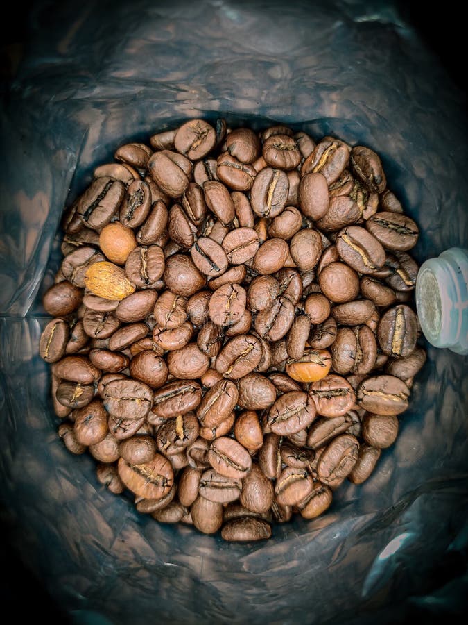 Fresh Pack Full of Roasted Coffee Beans. Stock Image - Image of arabica ...