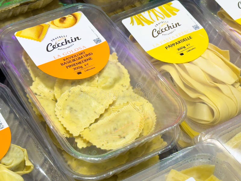 Fresh Packaged Italian Pasta Varieties Displayed in Store Editorial ...