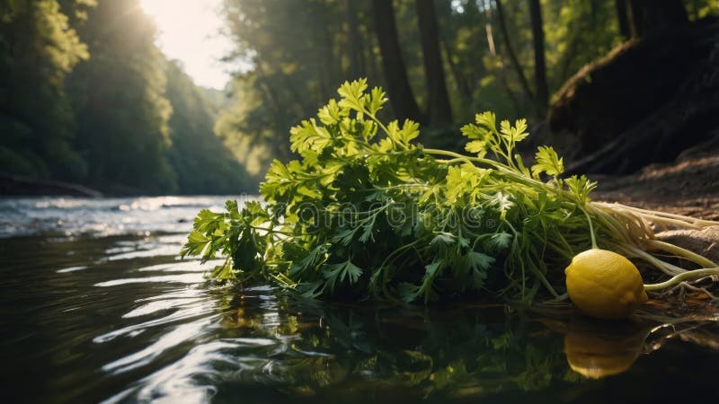 Fresh Parsley and Lemon by the River: a Vibrant Summer Scene Stock ...