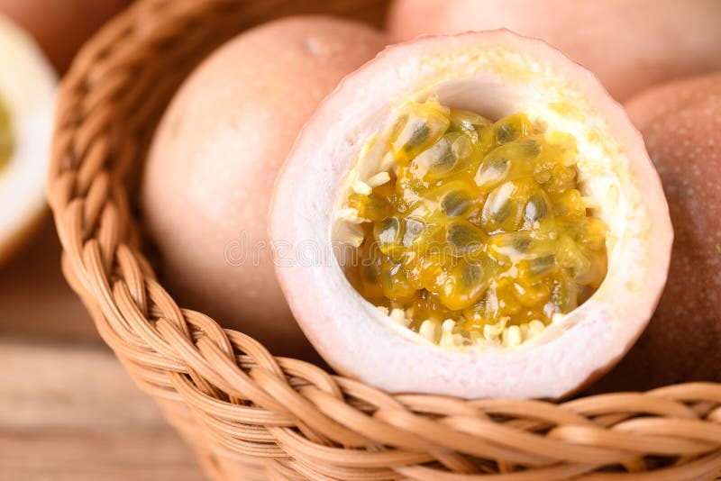 Fresh Passion Fruit in a Basket, Tropical Fruit Stock Image - Image of ...
