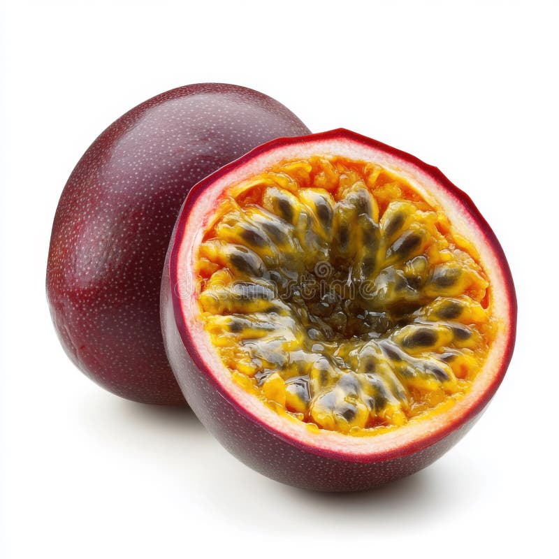 Fresh Passion Fruit Cut Open Showing Juicy Seeds and Bright Orange Pulp ...