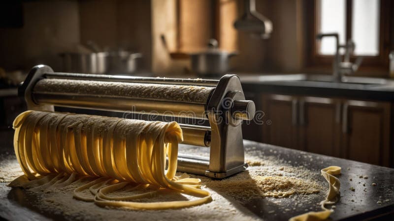 Fresh Pasta Being Rolled Out in a Rustic Kitchen Setting Stock ...