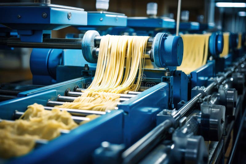 Fresh Pasta Being Skillfully Made by a Machine in a Bustling Factory ...