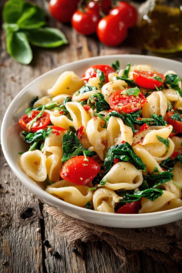 Pasta of Shell Macaroni Products with Prawns Served on Plate Vector ...