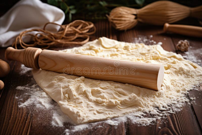 Fresh Pasta Dough Rolled Out with a Rolling Pin Stock Photo - Image of ...