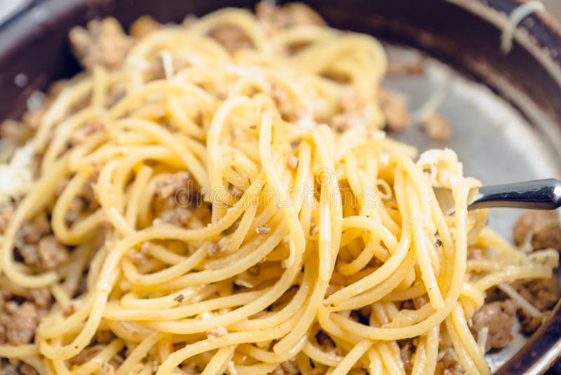 Fresh Pasta with Meat and Cheese Stock Photo - Image of dinner, wooden ...
