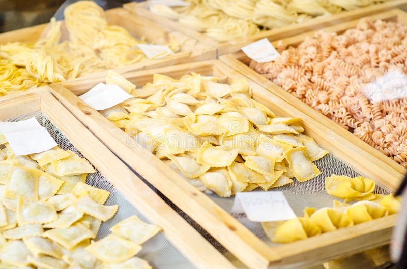 Fresh pasta shop stock image. Image of price, boxes, macaroni - 31737047