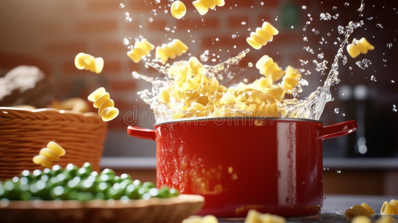 Fresh Pasta Tossed into Boiling Water in Rustic Setting Stock Photo ...