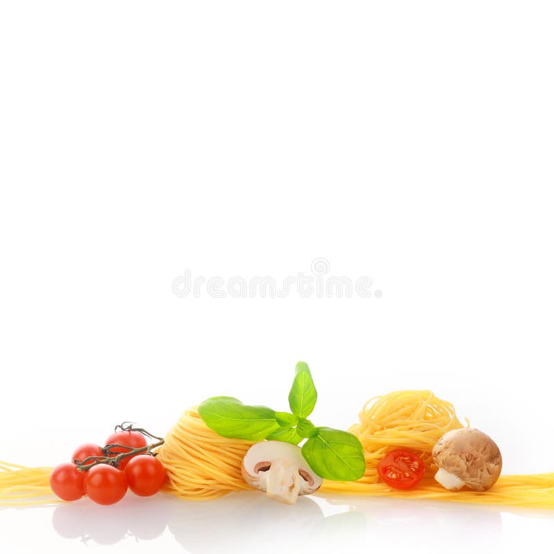Fresh Pasta and Vegetables on White Stock Image - Image of isolated ...
