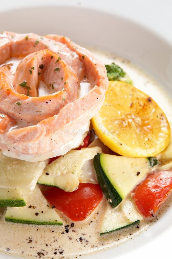 Fresh Peace of Fish with Garnish Stock Photo - Image of healthy ...