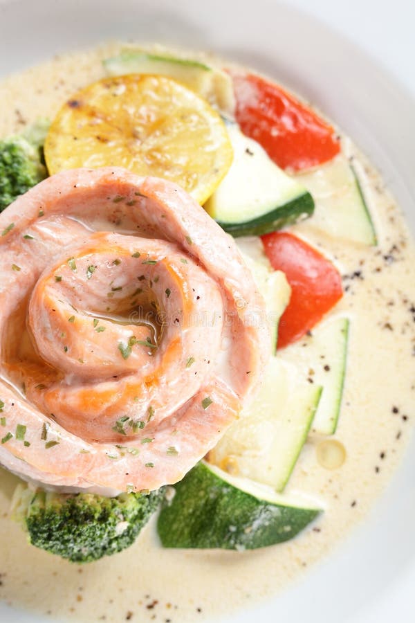 Fresh Peace of Fish with Garnish Stock Image - Image of food, dinner ...