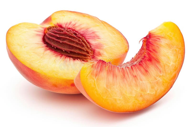 Fresh Peach Cut in Half on a White Surface Stock Photo - Image of ripe ...