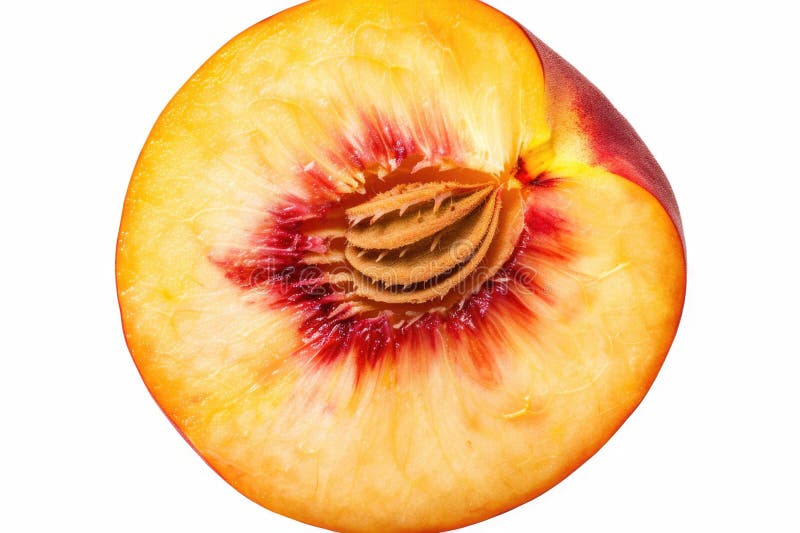 Fresh Peach Cut in Half on a White Surface, Ready for Use or Display ...