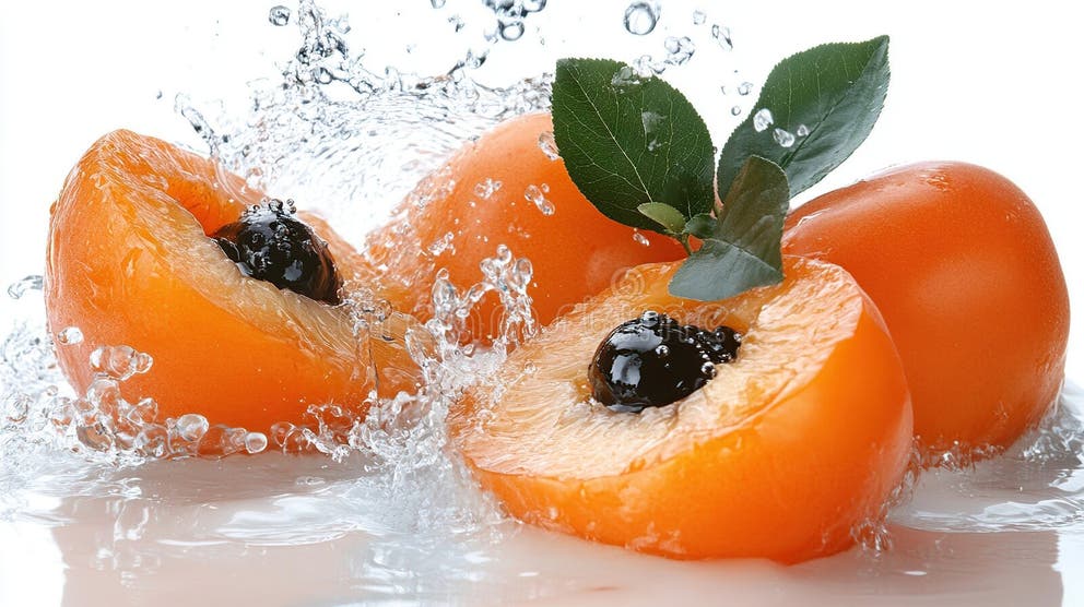 Fresh Peach Halves in Water Splash, Studio Shot Stock Illustration ...