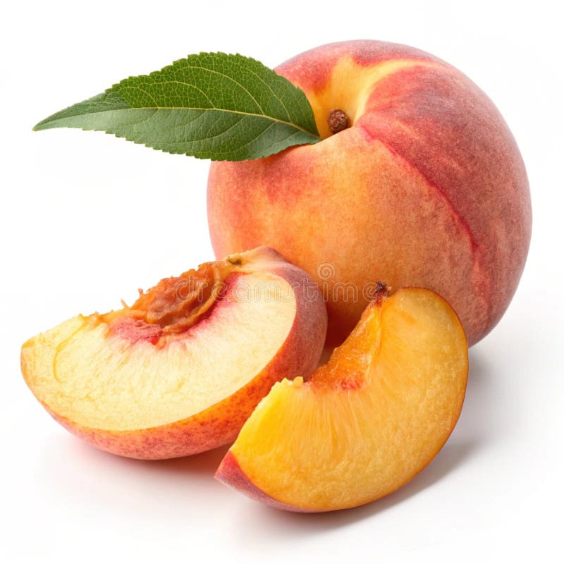 Fresh Peach with Slice and Leaf Stock Illustration - Illustration of ...