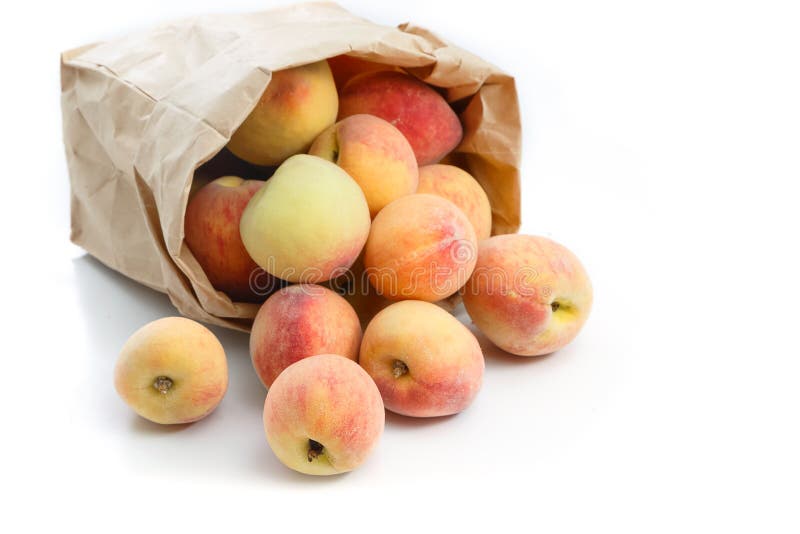 Fresh Peaches in Paper Bag Isolated Stock Image - Image of brown ...
