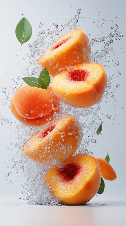 Fresh Peaches Splashing in Water Create a Dynamic Visual Display Stock ...