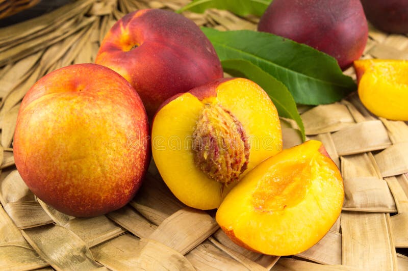 Fresh Peaches on Wooden Surface Stock Photo - Image of vegan, natural ...