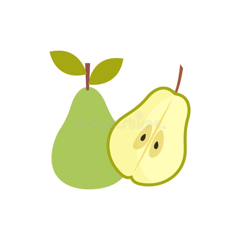 Fresh Pear and Pear Half in Flat Style. Vector Illustration Isolated on ...