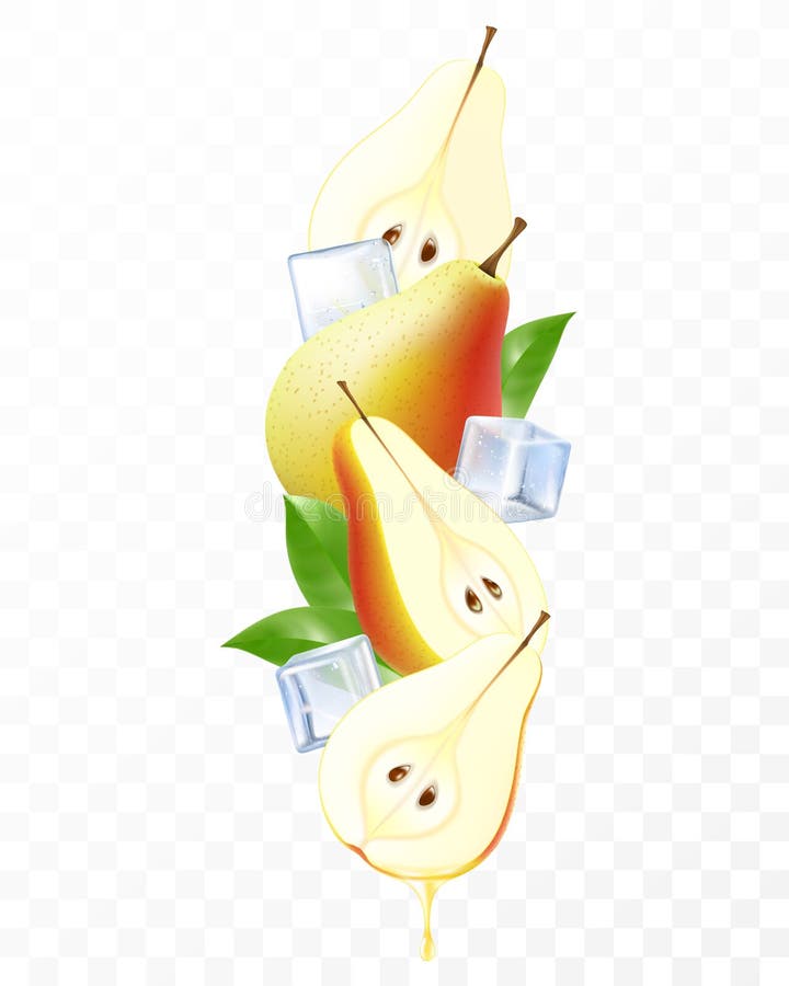Fresh Pear with Ice Cubes Falling or Flying. Composition of Elements ...
