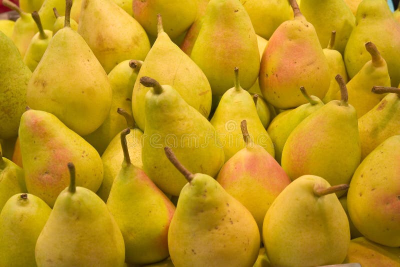 Fresh Pears with Red and Yellow Skin Stock Photo - Image of market ...