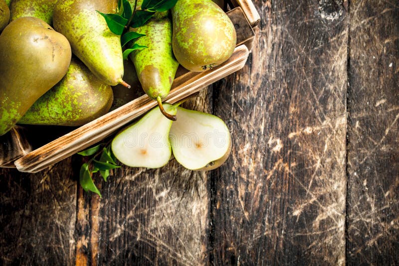 Fresh pears in a box. stock image. Image of delicious - 107014415