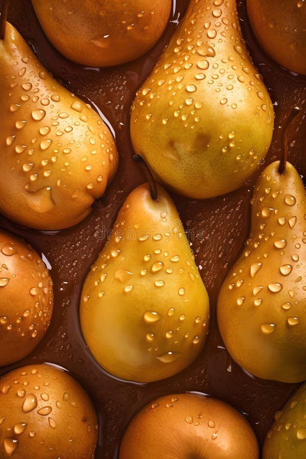 Fresh Pears on a Dark Background, Covered in Water Droplets. the Pears ...