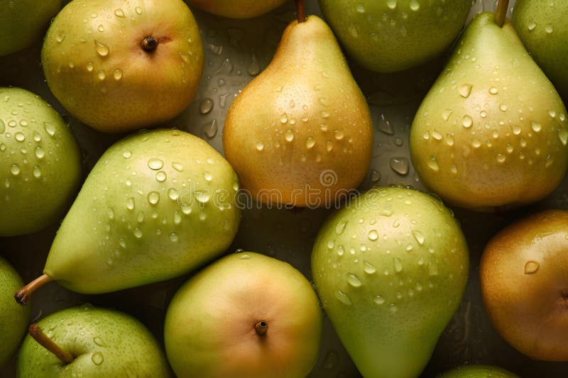 Fresh Pears on a Dark Background, Covered in Water Droplets. the Pears ...