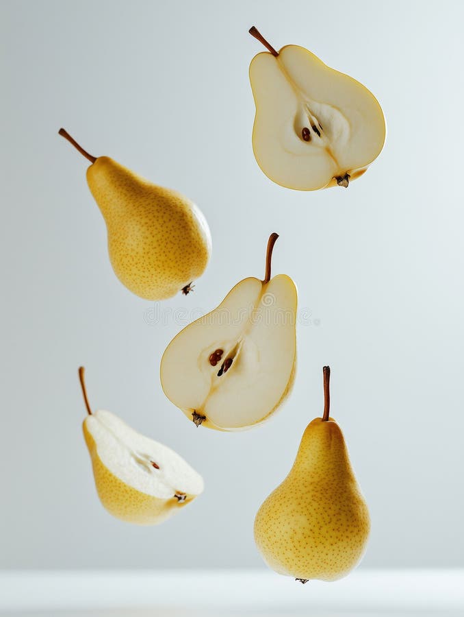 Fresh Pears Flying Around To the Water, Refreshing, Healthy. Stock ...
