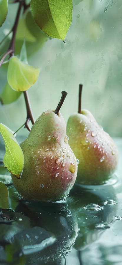 Fresh Pears Gently Float in the Water in Enchanting View on a Light ...