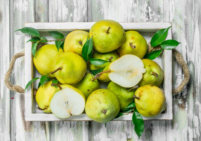 Fresh Pears with Leaves on Tray Stock Image - Image of agriculture ...