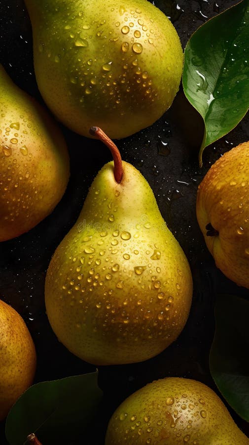 Fresh Pears Top View Concept with Visible Drops of Water - Generative ...