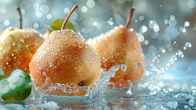 Fresh Pears with Water Splashes Stock Illustration - Illustration of ...