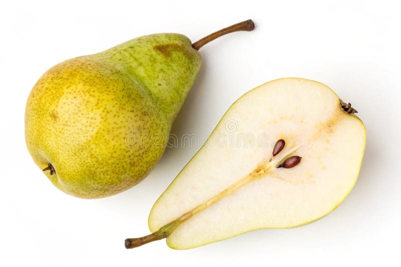 Fresh Pears, Whole and Split, on a White Background Stock Illustration ...