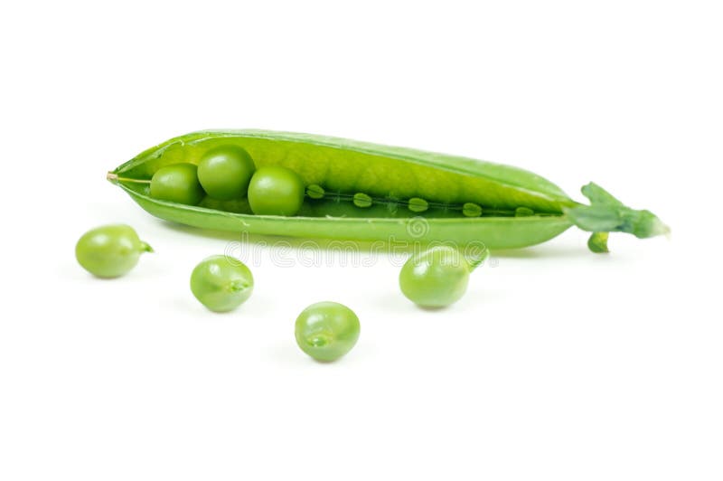 Fresh Peas Spilled Out of the Pod. Green Pod with Peas Isolated on ...