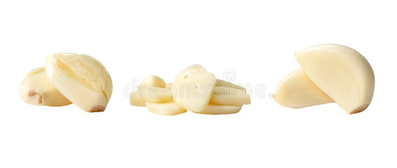 Fresh Peeled Garlic Clove with Slices or Pieces in Stack Isolated on ...
