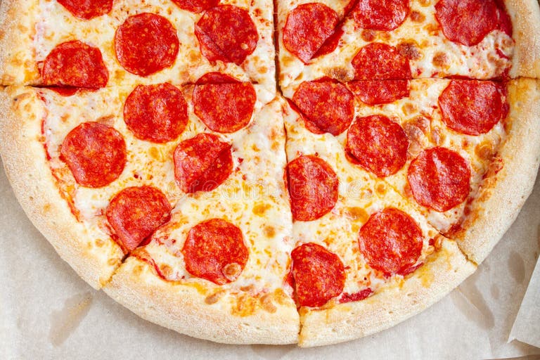 Fresh Pepperoni Pizza on Baking Paper Stock Image - Image of juicy ...