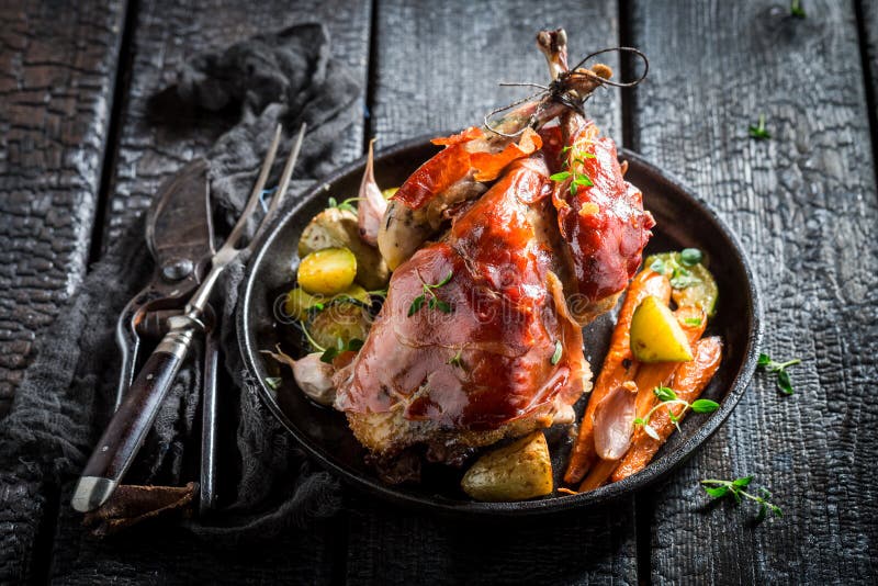 Fresh Pheasant with Bacon and Spices on Dark Background Stock Image ...