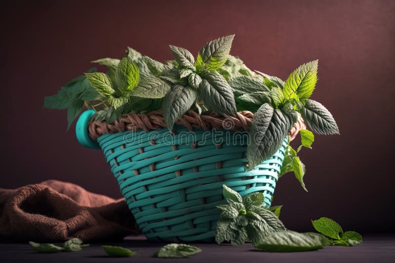 Fresh Picked Mint in Wicker Basket Stock Illustration - Illustration of ...