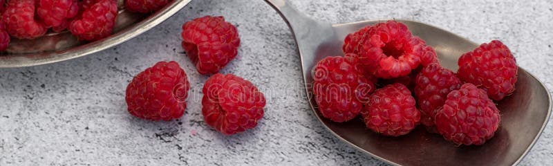 Fresh Picked Raspberries on Grey Background Stock Photo - Image of ...