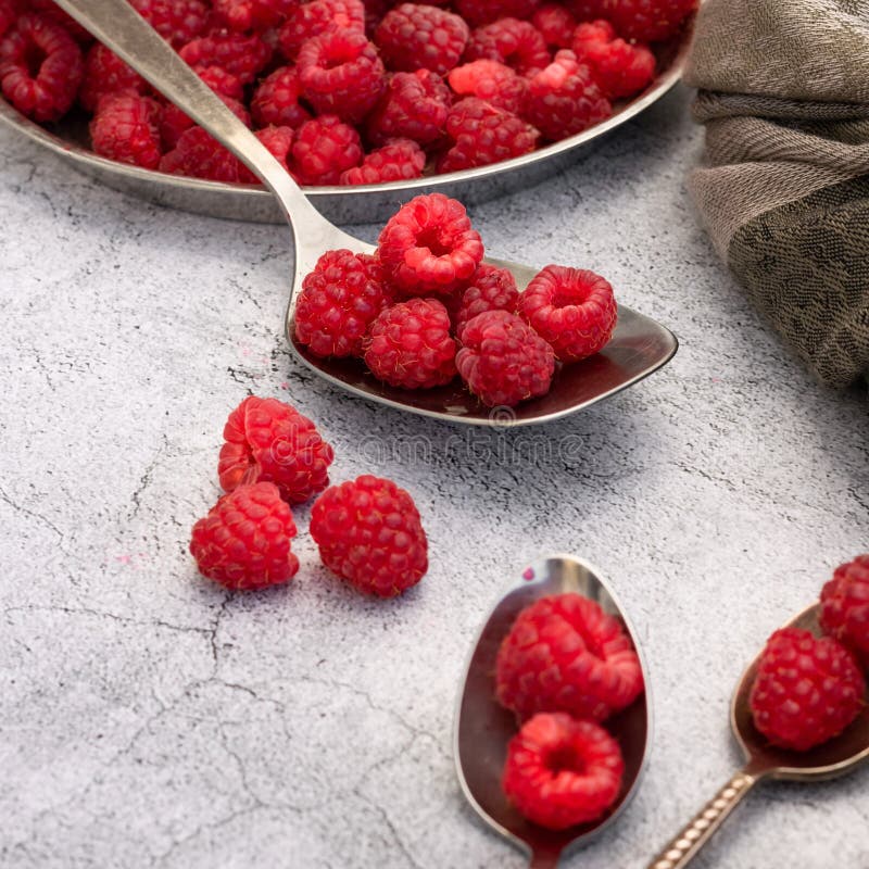 Fresh Picked Raspberries on Grey Background Stock Photo - Image of grey ...