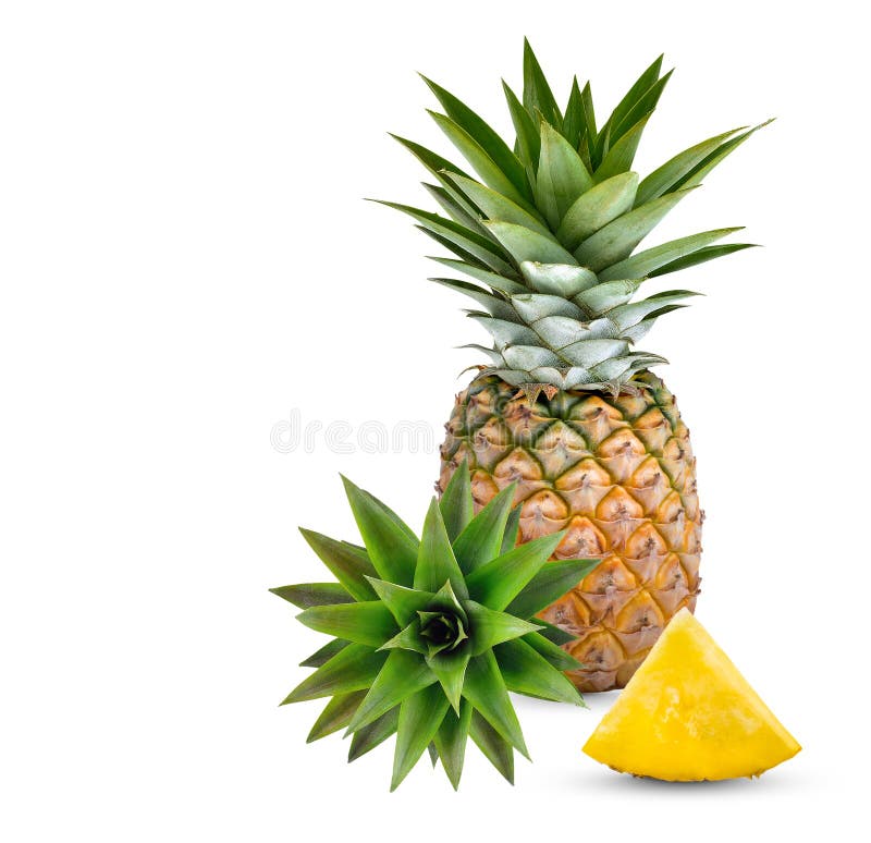 Fresh Pine Apple with Head Leaves Slice Isolated on White Background Stock Photo - Image of ...