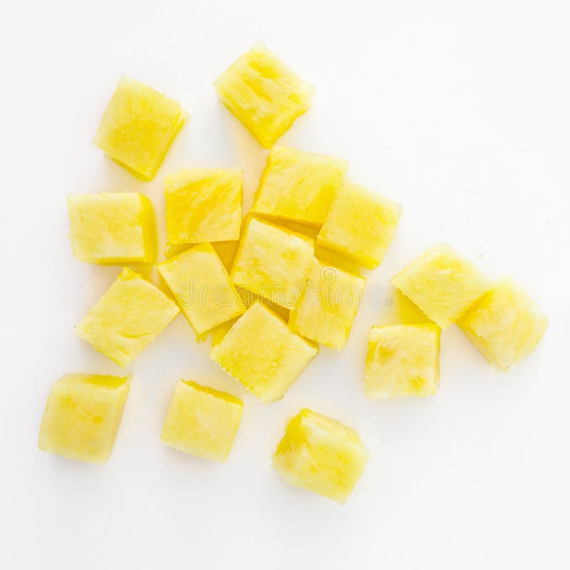 Fresh Pineapple Cube Slices Isolated on the White Background. Pi Stock ...