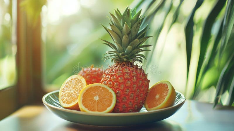 Fresh Pineapple and Oranges in Bright Natural Light Stock Photo - Image ...