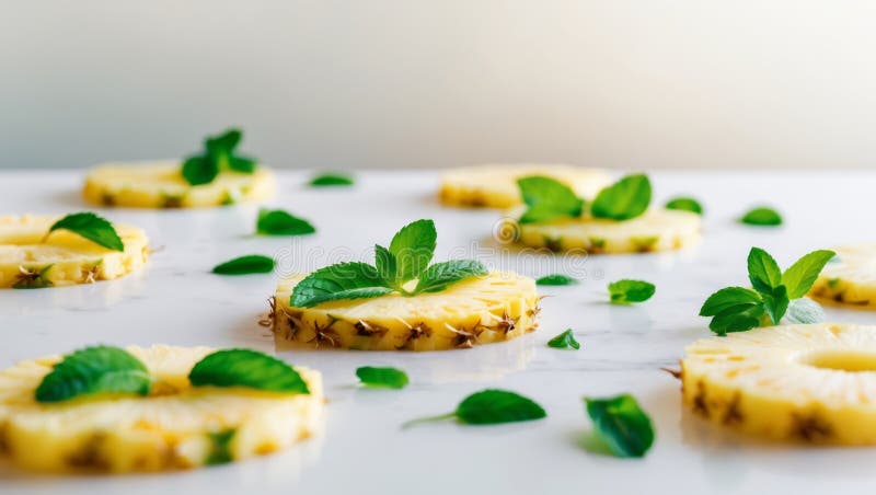 Fresh Pineapple Slices Garnished with Mint Leaves on a Clean White ...