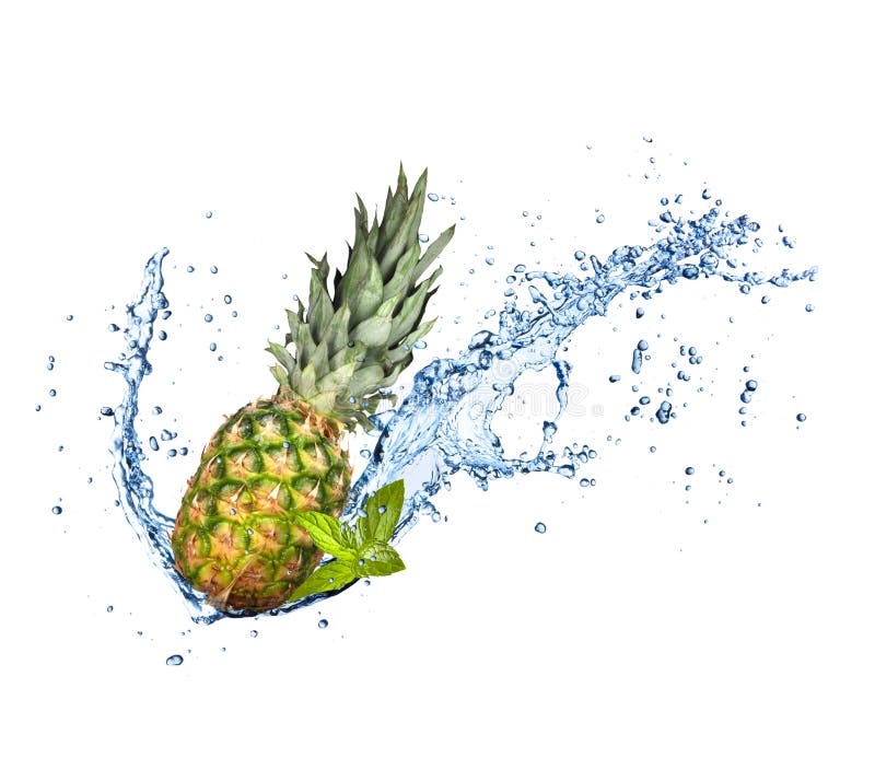 Fresh Pineapple in Water Splash on White Backround Stock Image - Image ...
