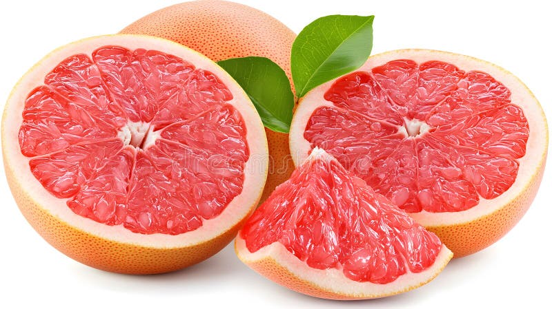 Fresh Pink Grapefruit Slices with Green Leaves Stock Photo - Image of ...