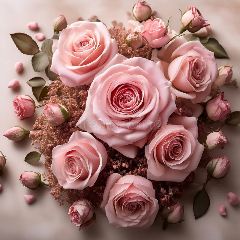Fresh Pink Roses and Dried Rosebuds Create a Visually Pleasing and ...